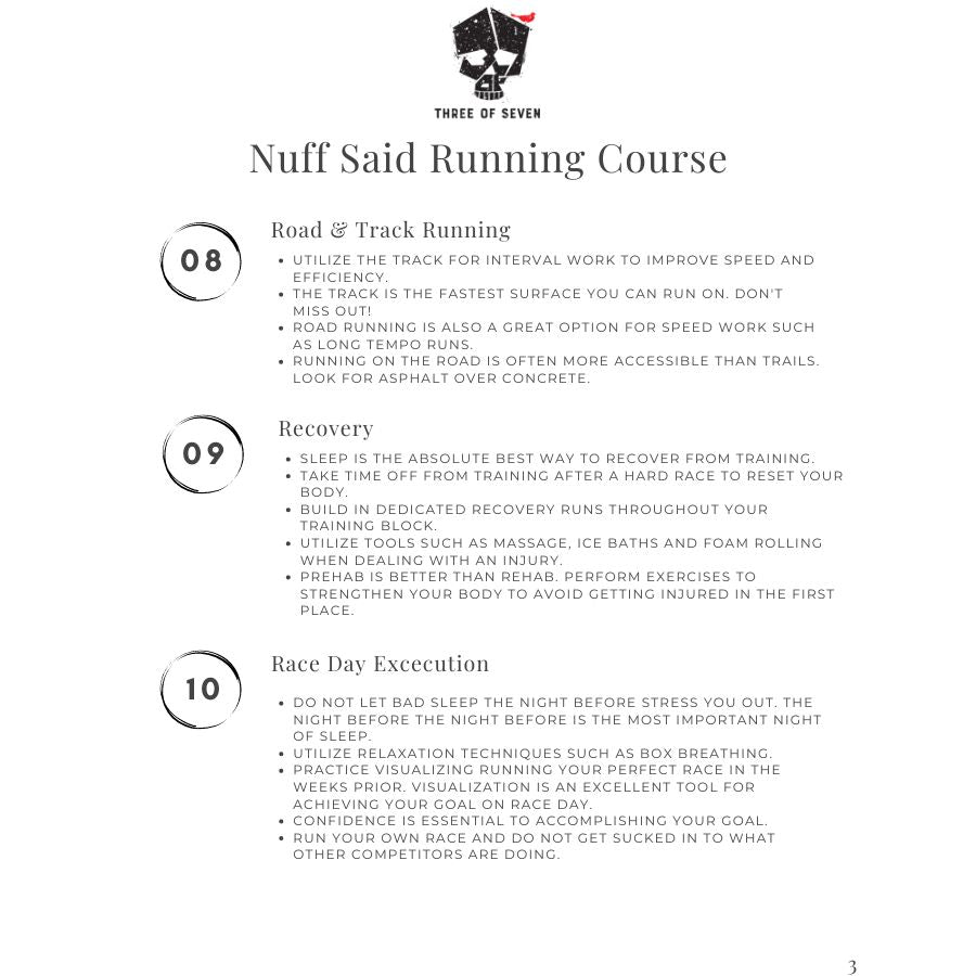 Nuff Said Running Course – 3 of 7 Project